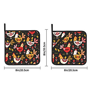 Pot Holders 2pcs Set, Kitchen Oven Glove High Heat Resistant 500 Degree Oven Mitts and Potholder with Non-Slip Silicone Surface for Baking,Cooking,BBQ - Cute Rooster Chickens