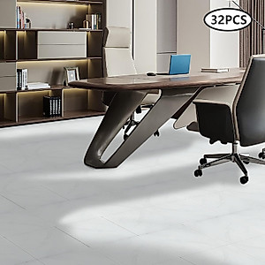 LOHISHIL 32PCS 12 * 12in Stick Floor Tile White Floor Tiles Self, Adhesive Wall Tiles Peel and Stick Floor Tiles Bathroom Floor Stickers for Kitchen, Bedroom, Hallways, Garages, Lobbies(White)