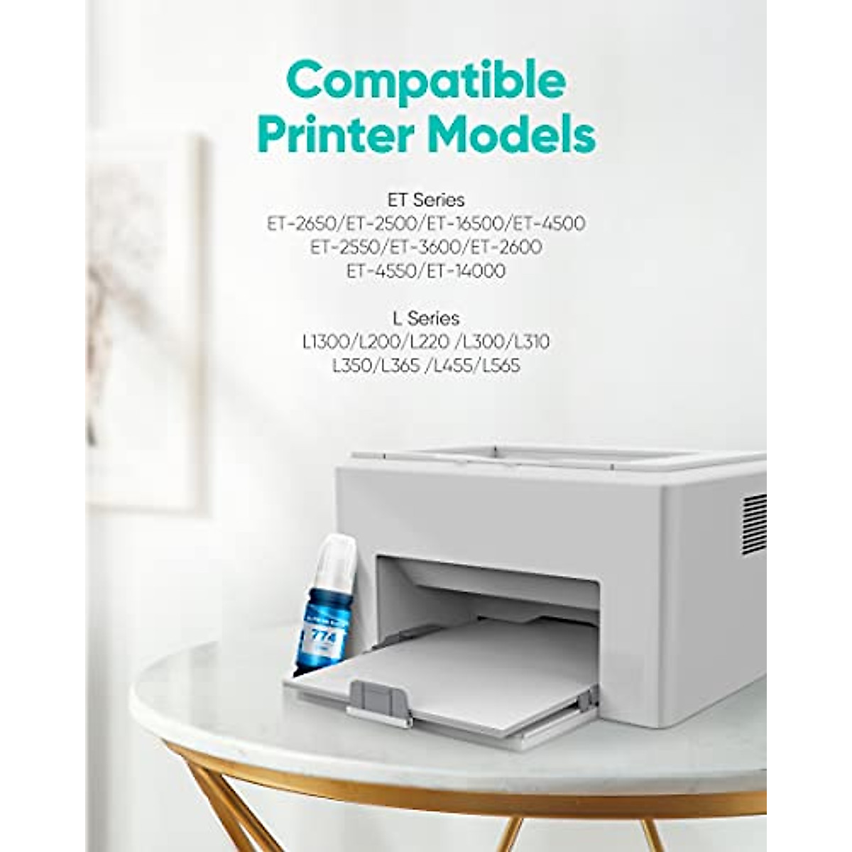 ecodot Compatible Refill Ink Bottle Replacement for Epson 774 664 T774 T664 High Capacity for ecotank ET-2650, ET-16500, ET-4500, ET-2550, ET-3600, Printer (Black, Cyan, Magenta, Yellow, 4 Pack)