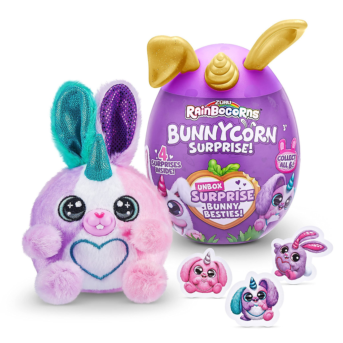 Rainbocorns Bunnycorn Surprise by ZURU (2 Pack) Collectible Plush Stuffed Animal, Surprise Eggs, Stickers, Ages 3+ for Girls & Children (Random)