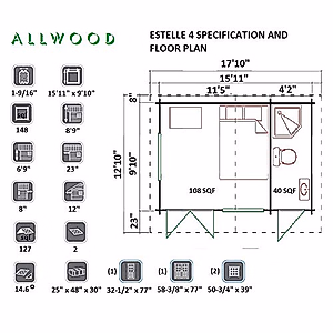 Allwood Estelle 4 | 148 SQF Cabin Kit, Garden House