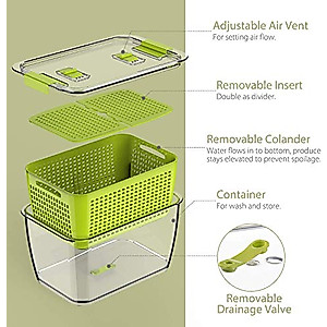 LUXEAR Fresh Container, 3PACK Produce Saver Container BPA Free Fridge Organizer for Vegetable Fruit and Salad Partitioned Food Storage Container with Vents Stay Fresh Containers Not Dishwashers Safe