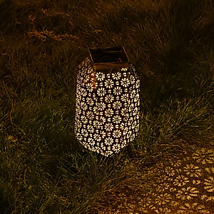 MicDecor 2 PackWrought Iron Solar Palace Lanterns in The Garden, Solar Lights in The Lakeside (Silver)