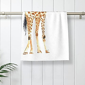 QICENIT Wild Animal Giraffe Hand Towel White Super Soft Plush Highly Absorbent for Bathroom 15.7x27.5In