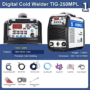 ANDELI Cold Welding Machine 110V/220V TIG-250MPL TIG Welder MOS Tube Multifunctional With Hot/Cold/TIG Pulse Cold TIG Welding Machine
