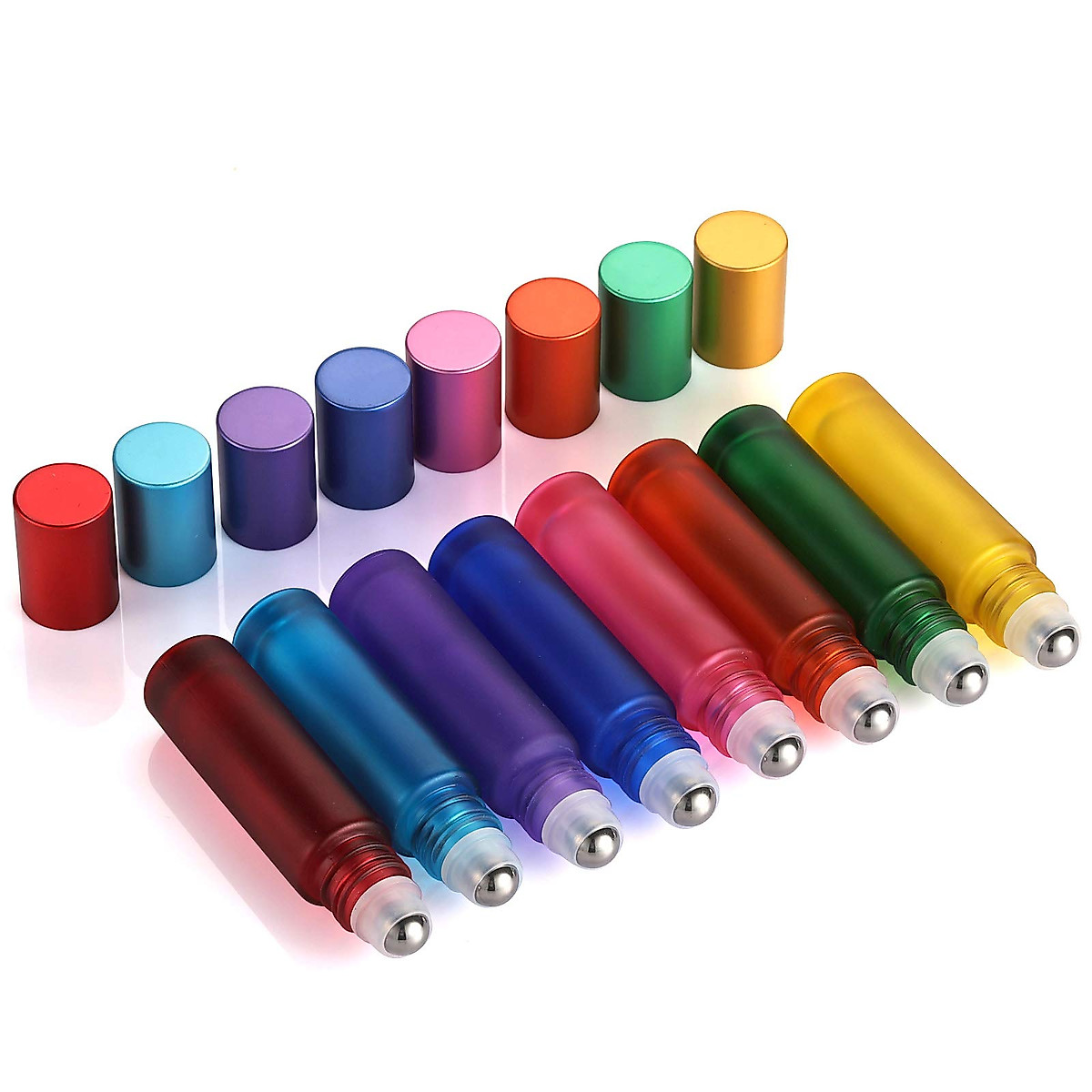 Elfenstall 8Pcs 10ml 1/3oz High-grade Colorful Frosted Roll on Bottles Thick Glass Massage Roller Bottles Tube Vials Containers for Essential Oils Aromatherapy Perfumes Lip Balms 1pc 3ml Dropper