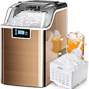 Nugget Ice Maker Countertop, 45lbs/Day Pellet Ice Maker Machine with 24H Timer, Self-Cleaning Pebble Countertop Ice Maker with Crushed Ice for Home Black(Champagne Gold)