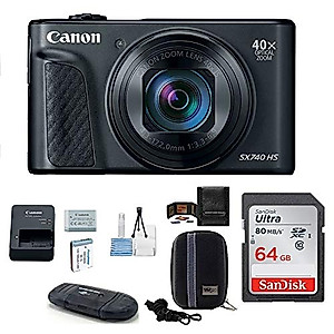 Canon PowerShot SX740 HS Digital Camera Bundle (64GB + Spare Battery Bundle, Black)
