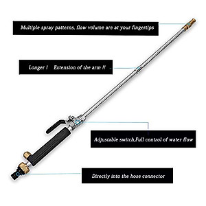 Hydro Jet High Pressure Power Washer-high pressure cleaning tool Extra Long Extendable Wand,Flexible Water Hose Universal Nozzle,Gutter Patio Car Pet Window Cleaning tool black