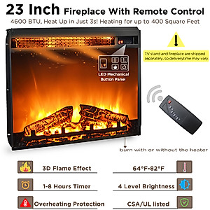 OKD Farmhouse Fireplace TV Stand for 70 75 Inch TV, Rustic Entertainment Center with 23" Electric Fireplace, Barn Door, Adjustable Shelves, Wood Media Console Cabinet for Living Room, Antique White