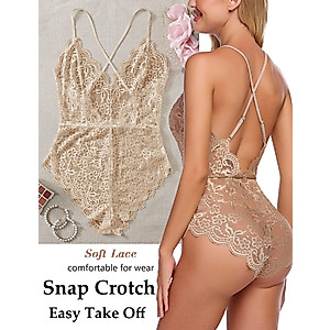 Avidlove Lingerie For Women Sexy Lace Teddy Bodysuit One Piece Babydoll(Skin,XXL)