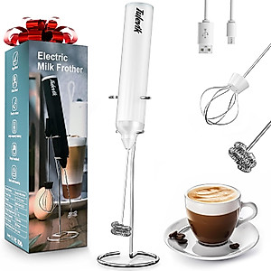 Tulevik Milk Frother Handheld, Electric Frother Wand With Stand, Coffee Frother With USB Rechargeable 3 Speeds, Mini Frother for Coffee Latte, Cappuccino, Hot Chocolate, Matcha, Egg - White