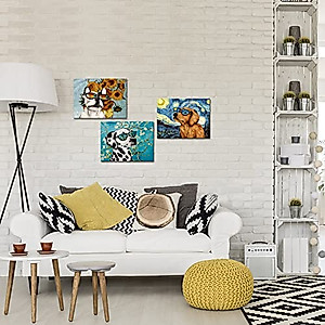 Visual Art Decor Creative Dog Picture for Wall Decor Van Gogh Starry Night Sunflower Sunflower Painting Prints in Dog's Sunglasses Bulldog Dalmatian Golden Retriever Poster for Living Room Pet Club Bedroom Deocration