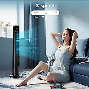 Antarctic Star Tower Fan Portable Floor Fans 85°Oscillating Fan 43'' Quiet Cooling 12H Timer Remote Control Standing Bladeless Electric 3 Speeds Wind 3 Modes Bedroom Office(43 inch, Black)