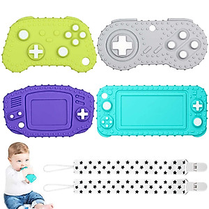 Fu Store 4-Pack Silicone Teething Toys for Infant Toddlers, Remote Control Game Controller Shape Teethers for Babies Chew Toys Relief Soothe Babies Gums Set, BPA Free/Dishwasher and Refrigerator Safe