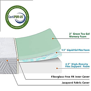 Queen Size Mattress, 10 Inch Gel Memory Foam, Cooling Green Tea Mattress with Fit Ergonomics & Relieve Stress, Medium Firm Feel with Flex Support, Motion Isolating, CertiPUR-US Certified (10", Queen)