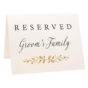 2 City Geese Reserved Wedding Table Signs | Set of 6 Pearl White and Gold Reserved Signs Including Reserved for Bride's Family Groom's Family and Wedding Party | Freestanding Double Sided