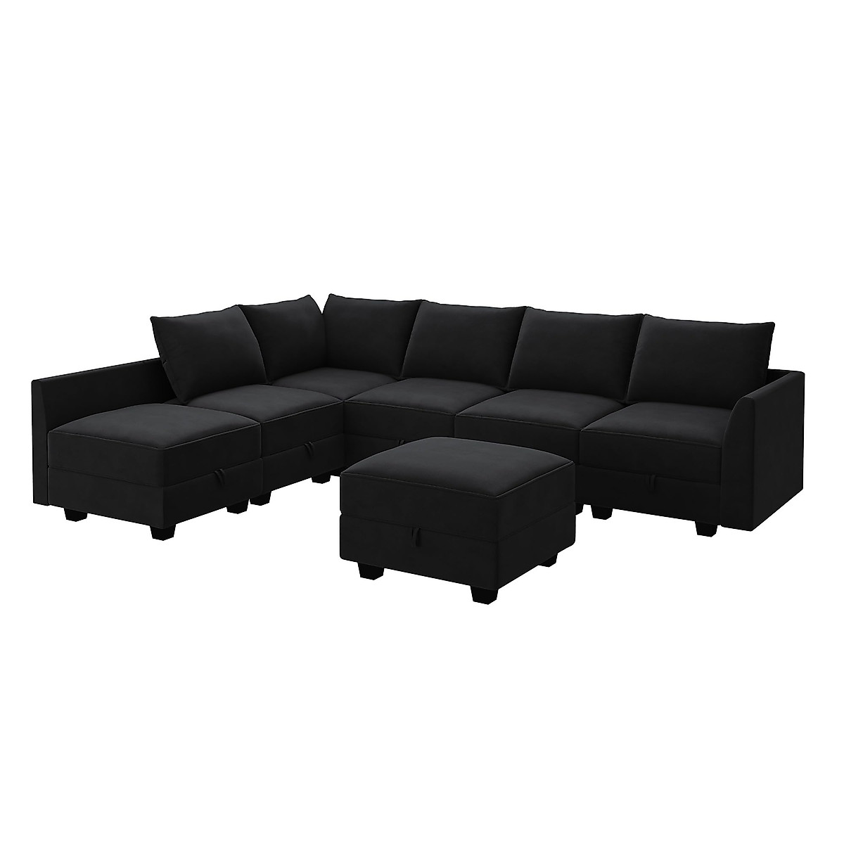 HONBAY Modular Sectional Sofa with Storage Ottoman Velvet Modular Couch with Reversible Chaise L Shape Sectional Couches for Living Room,Black