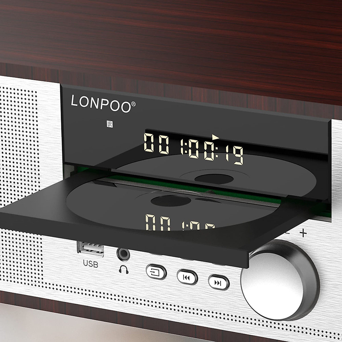 LONPOO Nostalgic Home Stereo System, Vintage Micro Component 40W RMS CD Player & Wireless Bluetooth Audio Streaming,FM Radio,USB Playback,Aux-in & Earphone Port