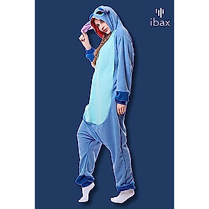 IBAX® Polar Fleece Adult Animal Onesie Pajama. Adult onesie costume. Animal onesies for adults. Halloween onesie adult. (US, Alpha, X-Large, Regular, Regular, ST Blue)