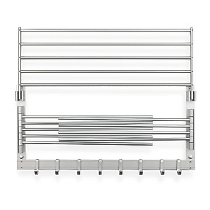 brightmaison BGT Wash Clothes Drying Rack Wall Mount Laundry Room Organizer with Hooks & Swing Arms, 24" Metal Laundry Rack Silver