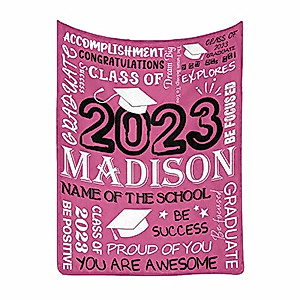 MyPupSocks Personalized Graduation Blanket for Class of 2023, Graduate Class of 2023 Pink Fleece Throw Blanket with School College Name for Granddaughter Grandson Niece Graduation Gifts 30x40