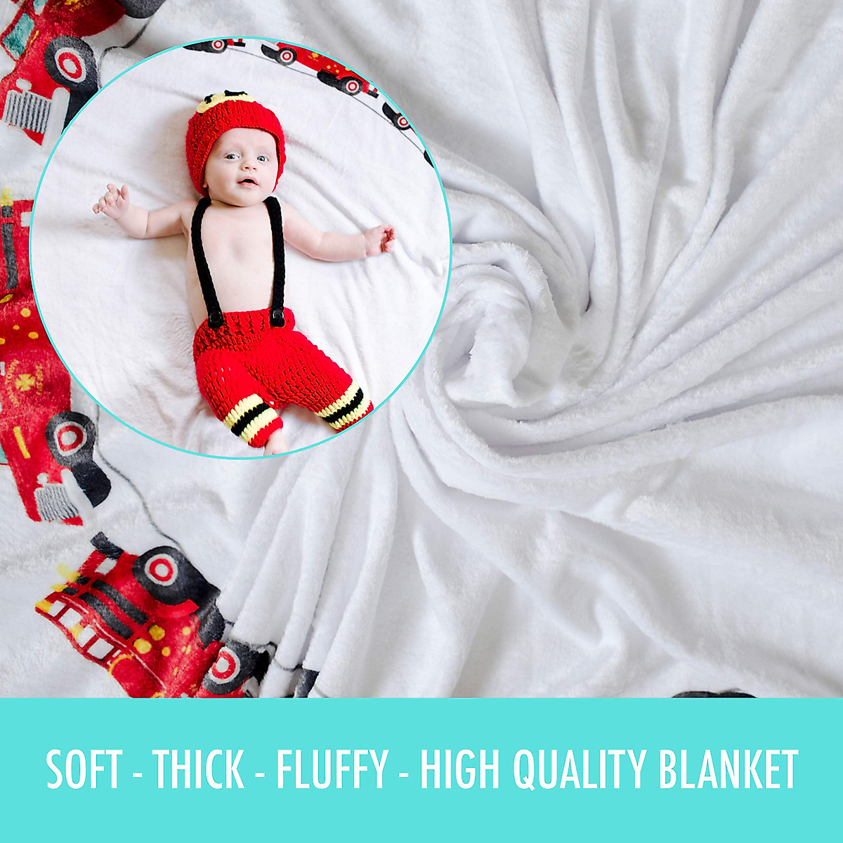 Baby Monthly Milestone Blanket boy | Free: Truck Costume + Star and Rectangular Felt Frames | Plush Extra Soft Fleece | Photography Backdrop Memory | Large 40" x 60" | Newborn