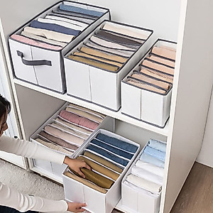 MENGHUONIAN Upgraded Clothes Drawer Organizers, 2/3 Pcs Jeans Compartment Storage Box, 7/9 Grids Clothes Drawer Mesh Separation Box, Anti-Deformation, Washable, Foldable(Gray,2 Pcs Jeans Grid)