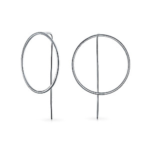 Delicate Minimalist Geometric Thin Round Open Circle Modern Hoop Threader Earrings For Women For Teen .925 Sterling Silver