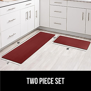 GORILLA GRIP Set of 2 Soft Anti Fatigue Mats for Kitchen Floor, 17x29 + 17x59, Stain and Scratch Resistant, Soft Ergonomic Standing Office Desk Mat, Supportive Memory Foam Rug, 1/2 Inch Thick, Red