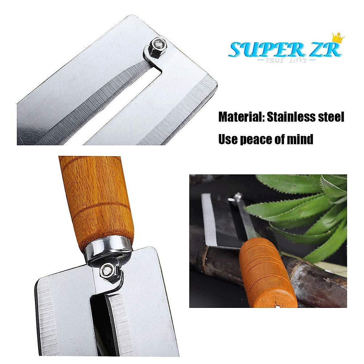 SUPER ZR Sugar Cane Peeler Knife Sugarcane Peeling Kinves Pineapple Peeling Knife Artifact Planing Knife-Stainless Steel-Natural Non-slip Wooden Handle