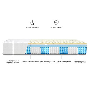 Sunrising Bedding 10 inch Natural Latex Full Hybrid Mattress, Gel Memory Foam Mattress with Pocket Coil, Medium Firm, Sleep Cooling, CertiPUR-US Certified, 120 Night Trial, 20 Years Warranty