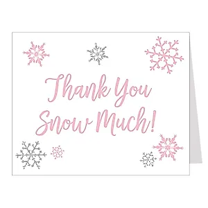 Winter Thank You Cards Thank You Snow Much Baby Shower Little Snowflake Pink Silver Girls It's A Girl Birthday Party Bridal Wedding Thanks Stationary (50 count)