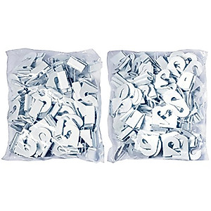 GlossyEnd Pack of 50 Pairs - High Strength Aluminum Two Piece Ceiling Hooks for Drop-Ceiling T-Bars, 50 Right and 50 Left, White Enamel Finish, Holds up to 15 lbs. 1" W x 1 ½"H