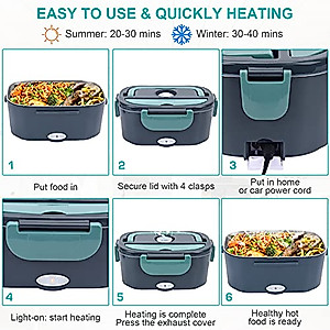 Samshow Electric Heating Lunch Box Food Heater/Warmer Portable Heated Lunch Boxes for Car truck and Home Work Adults Electric Lunch Box - Leak Proof, 1.5L Removable 304 Stainless Steel Container