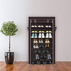 Shoe Rack 10 Tier Shoes Cabinet Storage Organizer Closet with Dustproof Nonwoven Fabric Cover r, Store up to 45 Pairs of Shoes (Dark Brown Extra-Wide)