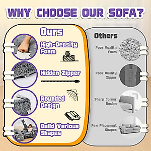 Edbuosy 12pcs Large Kids Couch, Modular Kids Play Couch for Playroom Bedroom, 12 in 1 Glow Kids Sofa for Playing, Creativing, Sleeping, Indoor Toddler Couch for Boys and Girls