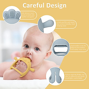 Socub Silicone Baby Teething Toy for Infants 3 Months+, BPA Free Never Drop Silicone Mitten Teether Toy for Soothing Sore Gums, Baby Chew Toys for Sucking Need(Olive