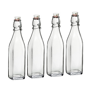Bormioli Rocco Glass Swing Top Bottle, Set of 4, With Hermetic Lid, Dishwasher Safe, Made In Italy. (17 Ounce)