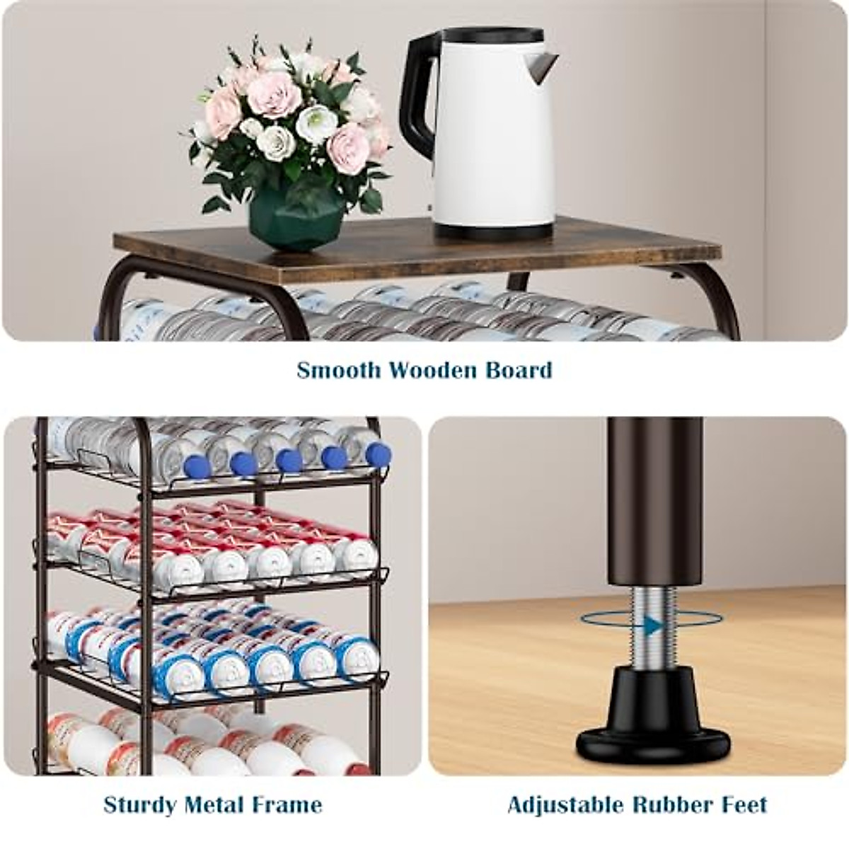 smusei Water Bottle Organizer 5 Tier Free Standing Water Bottle Holder Rack Large Capacity Bottled Water Storage Rack Metal Soda Can Beverage Drink Stand Shelf for Kitchen Pantry Office, Brown