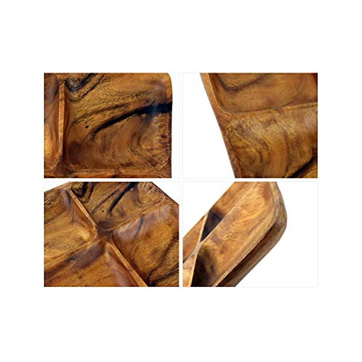 UPIT Acacia Wood 4 Section Divided Square Serving Tray Dessert Platters, 10 inch