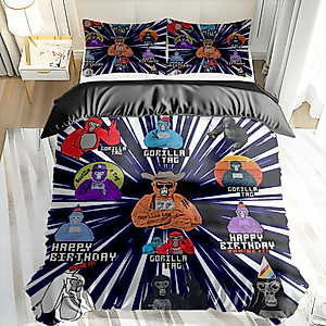 Piegricdiat VR Gorilla Game Duvet Cover Set Cartoon Bedding Set (1 Duvet Cover + 2 Pillowcases) is Suitable for Kids, Adults and Teenagers (Style1,Full 79x90in + 20x30inX2)