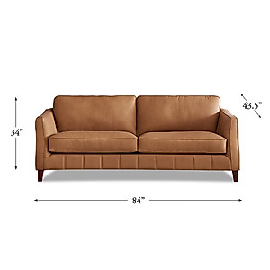 Hydeline Aria Top Grain Leather Sofa Couch, 84", Saddle, Feather Down, Memory Foam and Springs Seating