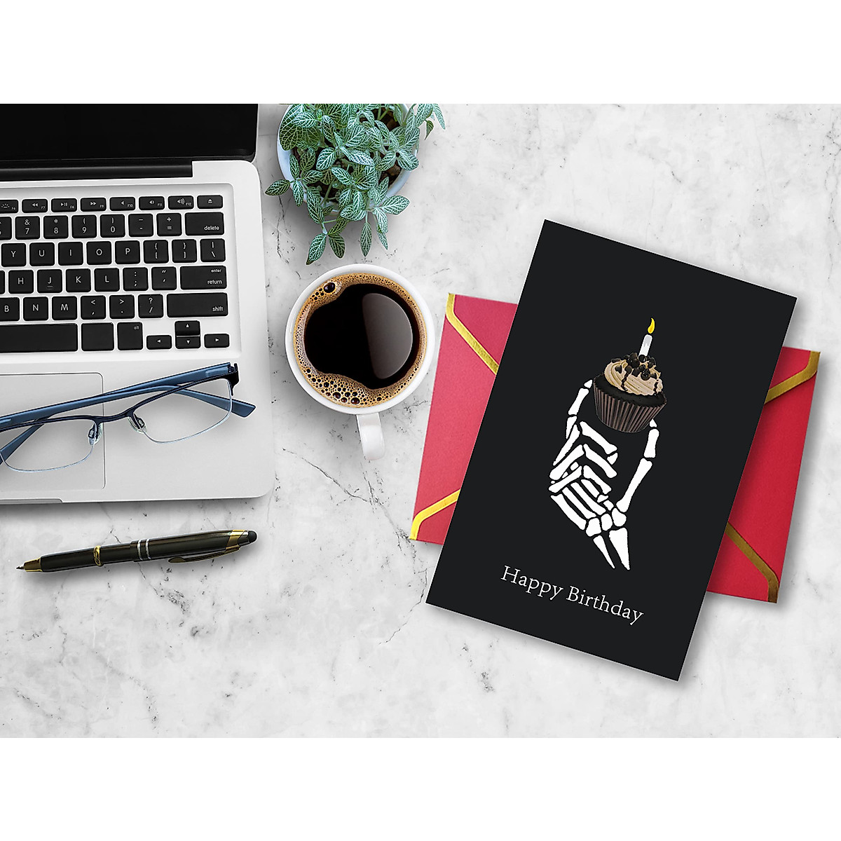 Ziwen Rude Birthday Cupcake Card, Funny Gothic Day Gifts for Her Him, Happy Birthday Card for Men Women, Bday Cupcake Skeleton Gothic Card, Dirty Black Skeleton Birthday Day Gifts for Husband Wife……