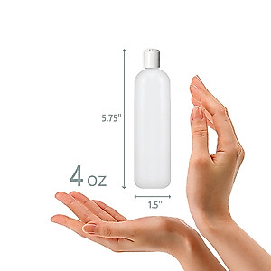 MoYo Natural Labs 4 oz Travel Bottles, Empty Travel Containers with Disc Caps, BPA Free HDPE Plastic Squeezable Toiletry/Cosmetic Bottle (Neck 20-410) (Pack of 12, HDPE Translucent White)