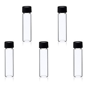 MagnaKoys® 2 Dram 1/4 oz Clear Glass Vials w/Black Caps for Essential Oils & Liquids (pack of 5)