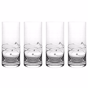 Barski - Handmade Glass - Sparkle - Highball Glass - Decorated with Real Swarovski Diamonds - 14 oz. - Made in Europe - Set of 4