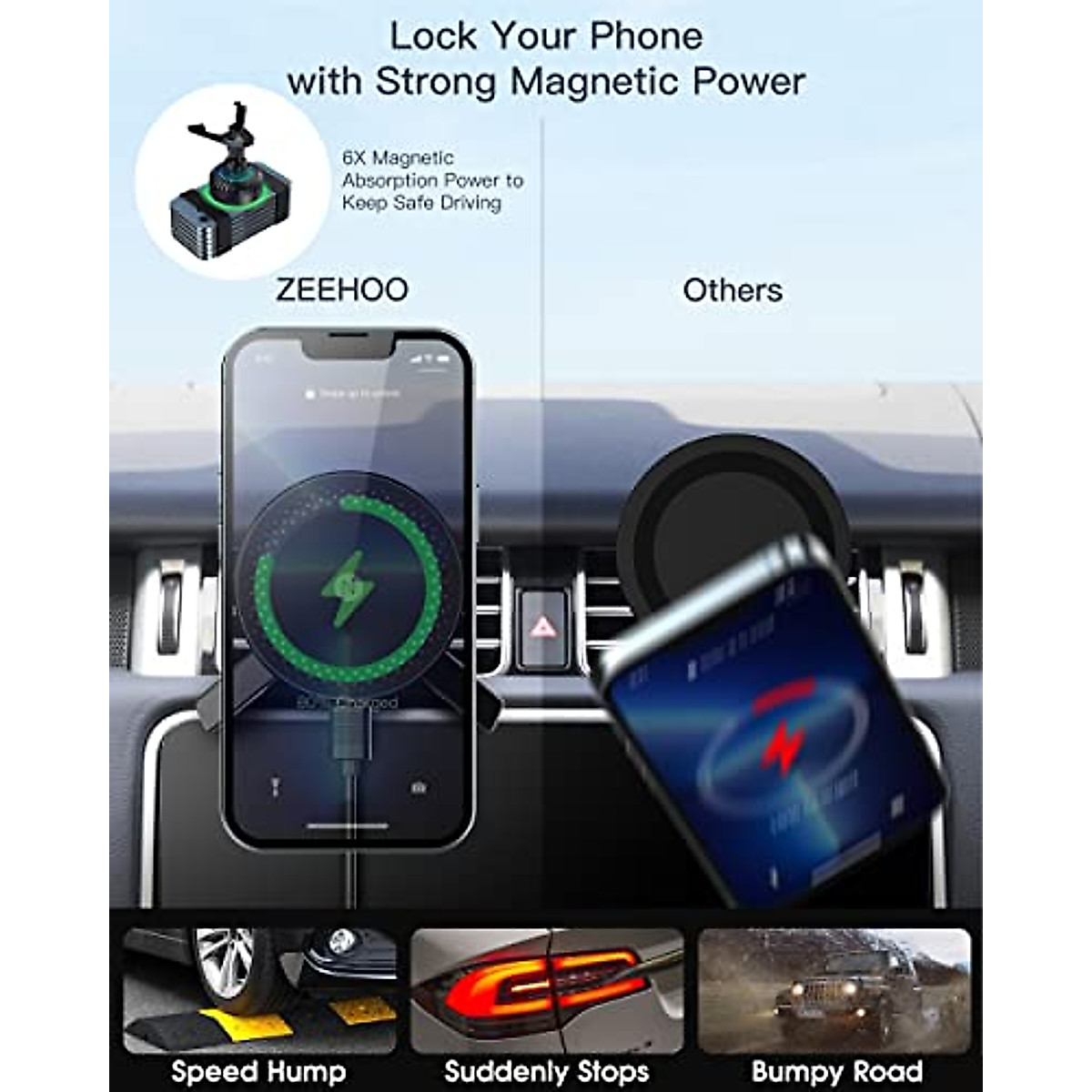 [Semiconductor Cooling] MagSafe Car Charger, ZeeHoo MagSafe Car Mount Charger Wireless Fast Charging for iPhone 14 13 12 Pro Max Mini,15W Cooling Charging Air Vent Phone Holder