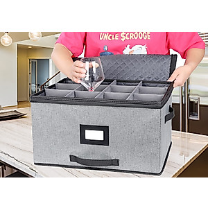 VICTORICH Ultra Large Thick Hard Shell Additional Front Handle Stemware Storage Box, Wine Glass Storage Box with Lable Window, Fully-Padded Inside with Hard Sides