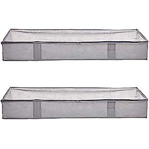 Amazon Basics Under Bed Fabric Storage Container Bags with Window and Handles - 2-Pack, 18 x 42 x 6 Inches, Gray